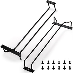 Dicunoy 6 Pack Black Wine Glass Rack, 14 Inch Under Cabinet Stemware Holder, Wall Mounted Iron Wine Glass Hanging Rack for Shelf, Kitchen, Bar, Wine Cellar Storage, Organizer, Display