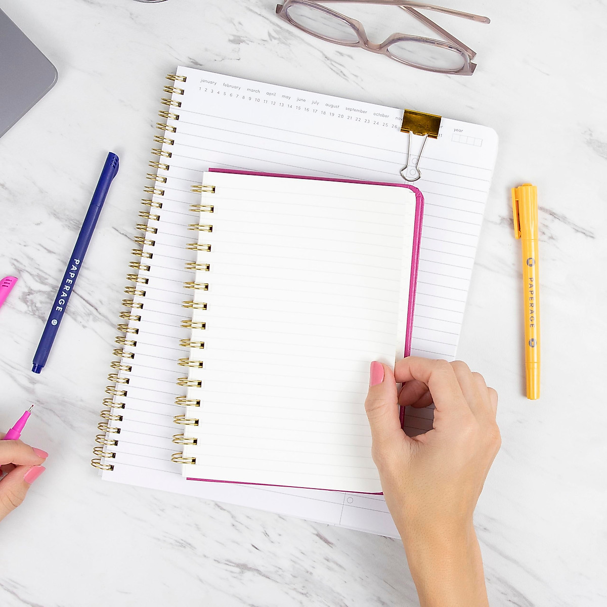 PAPERAGE Lined Spiral Journal Notebook, (Blush), 160 Pages, Medium 5.7 inches x 8 inches - 100 GSM Thick Paper, Hardcover, Double-Wire Spiral Journal & Notebook