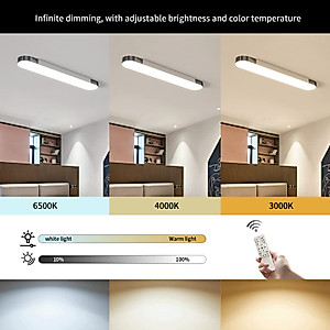 Qcyuui Dimmable LED Ceiling Light Modern Acrylic Linear LED Ceiling Lamp 39.4in Semi Flush Mount Wraparound Shape Lighting Fixture with Remote Control for Kitchen Dining Room (48W/3000-6500K)