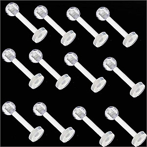 Happyupcity Cartilage Earring 30Pcs Clear Silica Gel and Acrylic Retainer Lip Rings Nose Studs Ear Helix Earring Clear Flat Top Retainer