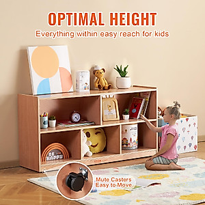 VEVOR Cubby Toy Organizer Storage Cabinet, 5-Compartment Cubby Storage Shelf, 48''W Kids Toy Storage Cabinet 2-Shelf, Classroom Cubbies, Classroom Furniture for Home, Daycare and Preschool, Natural