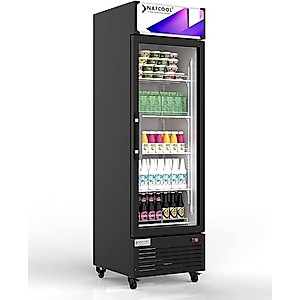 NAFCOOL Commercial Beverage Refrigerator Display Fridge, Tall Slim Single Door Merchandiser Drink Cooler with LED Light Adjustable Shelves,ETL and NSF Approval,18.5 Cu Ft,25" Wide