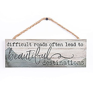 Difficult Roads Beautiful Destinations Mountains 10 x 3.5 Inch Wood Hanging Wall Sign