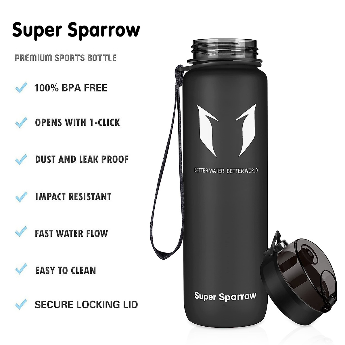 Super Sparrow Water Bottle - 17 oz - BPA & Toxic Free Tritan Water Bottles - One Touch Opening - Leak-proof Plastic Bottle - Kids Water Bottle for Office, Gym, Outdoor, Sports