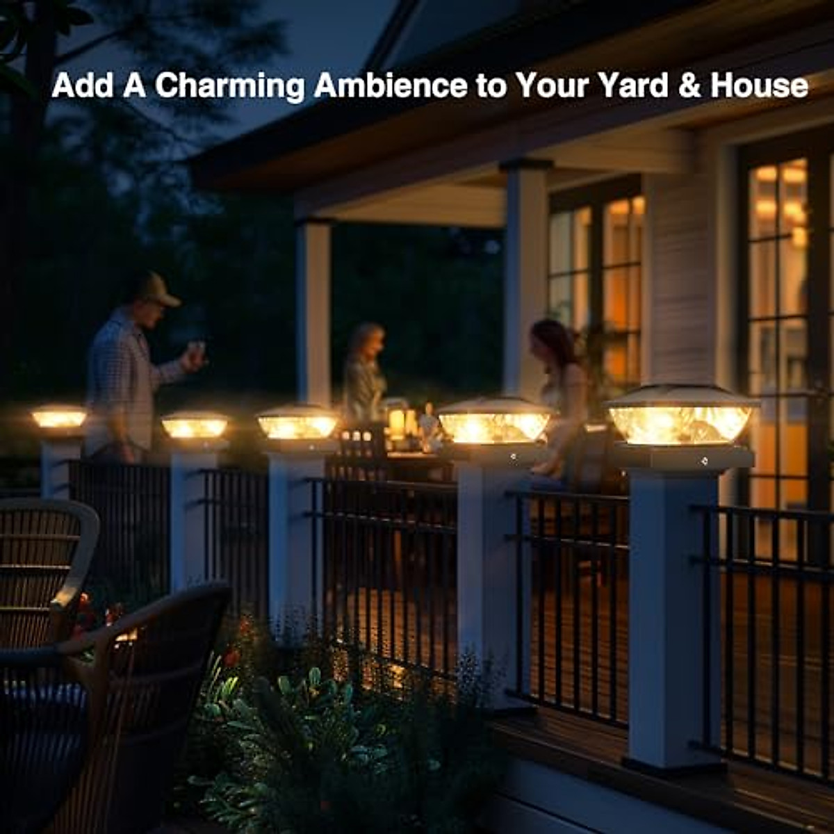 Fence Solar Post Lights Outdoor - 6 Pack 2 Modes Solar Deck Lights, IP65 Waterproof Solar Post Cap Lights Fit 4x4 4.5x4.5 5x5 Vinyl Wooden Posts, Garden Porch Patio Decor, Warm White & Cool White