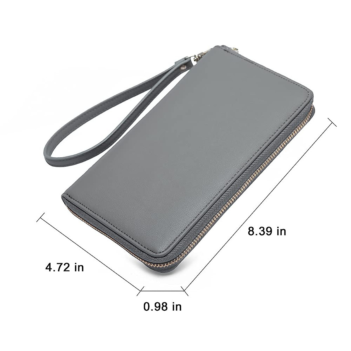 CLUCI Womens Wallet Large Leather Clutch Ladies Travel Purse Zipped Large Multi Card Organizer with Wristlet Gray