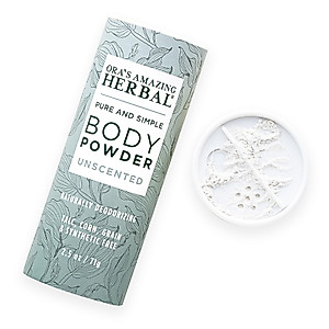Fragrance Free Body Powder for Women and Men, Unscented Talc Free Talcum Powder, Cornstarch Free Dusting, Waxing, Natural Sugaring, Foot Powder, Dry Shampoo, Made in USA, Ora’s Amazing Herbal, 2.5 oz