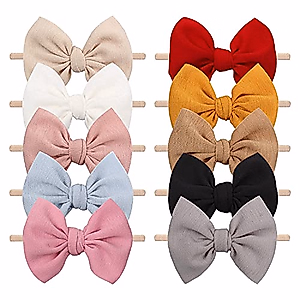 YanJie 4.5'' Bow Baby Girls Nylon Headbands Newborn Tied Bows Handmade Hair Bows Hairbands Hair Accessories for Newborn Infant Toddlers Kids 10 Pcs