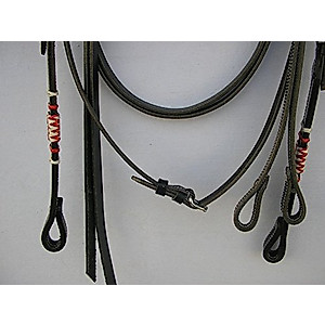 GSk Reitsports New Western Primium Genuin Leather Headstall Red/White Raw Hide Knotted Brow Band Headstall Black