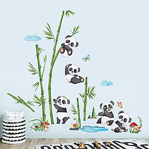 decalmile Panda and Bamboo Wall Stickers Animals Wall Decals Kids Bedroom Playroom Baby Nursery Wall Decor