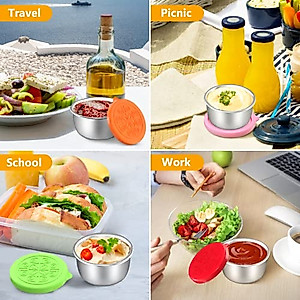 Stainless Steel Condiment Containers with Lids, 4 x1.7 oz Salad Dressing Container To Go, Leakproof Reusable Sauce Container with Silicone Lids, Small Dipping Sauce Cups for Lunch Box Picnic Travel