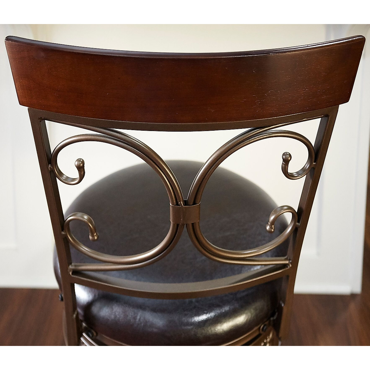 Powell Big and Tall Back Scroll Stool, Counter Height, Dark Bronze/Brown