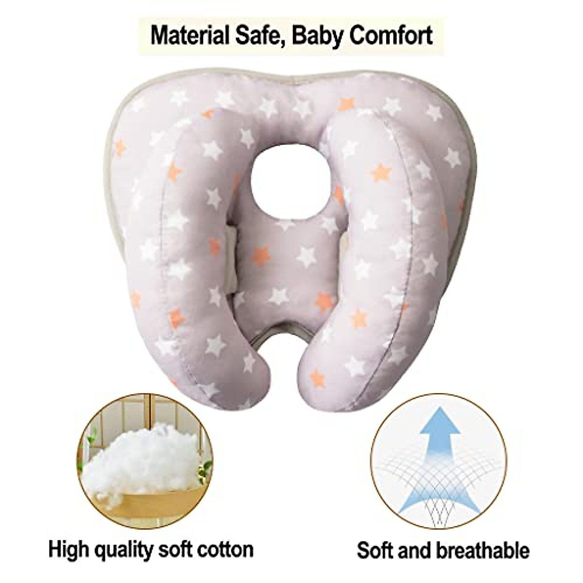 vocheer 2 in 1 Baby Travel Pillow, Baby Head Support Pillow Stroller Pillow with Banana Neck Pillow for Newborn,Light-Pink
