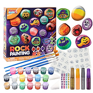 Klever Kits 12 Halloween Rock Painting Kit for Kids, Creativity Arts Crafts DIY Supplies Kit with 18 Paint Tubs, Decorate Your Own for Kids Painting Gifts, Family Activity, Birthday Present, Halloween