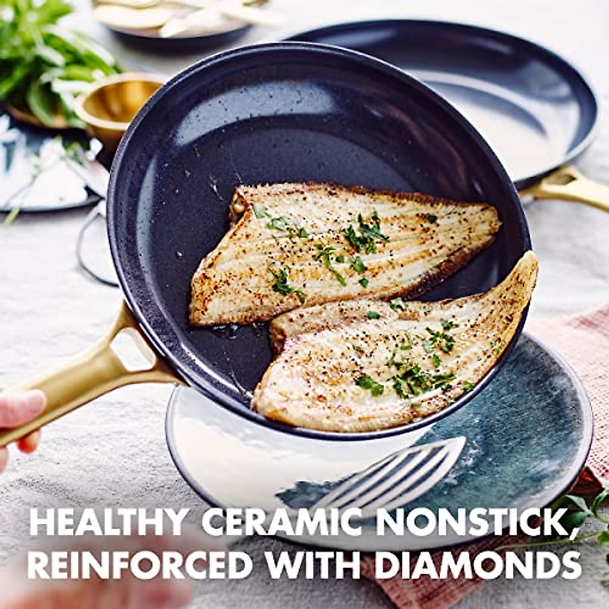 GreenPan Reserve Hard Anodized Healthy Ceramic Nonstick 5 Piece Cookware Pots and Pans Set, Gold Handle, PFAS-Free, Dishwasher Safe, Oven Safe, Black