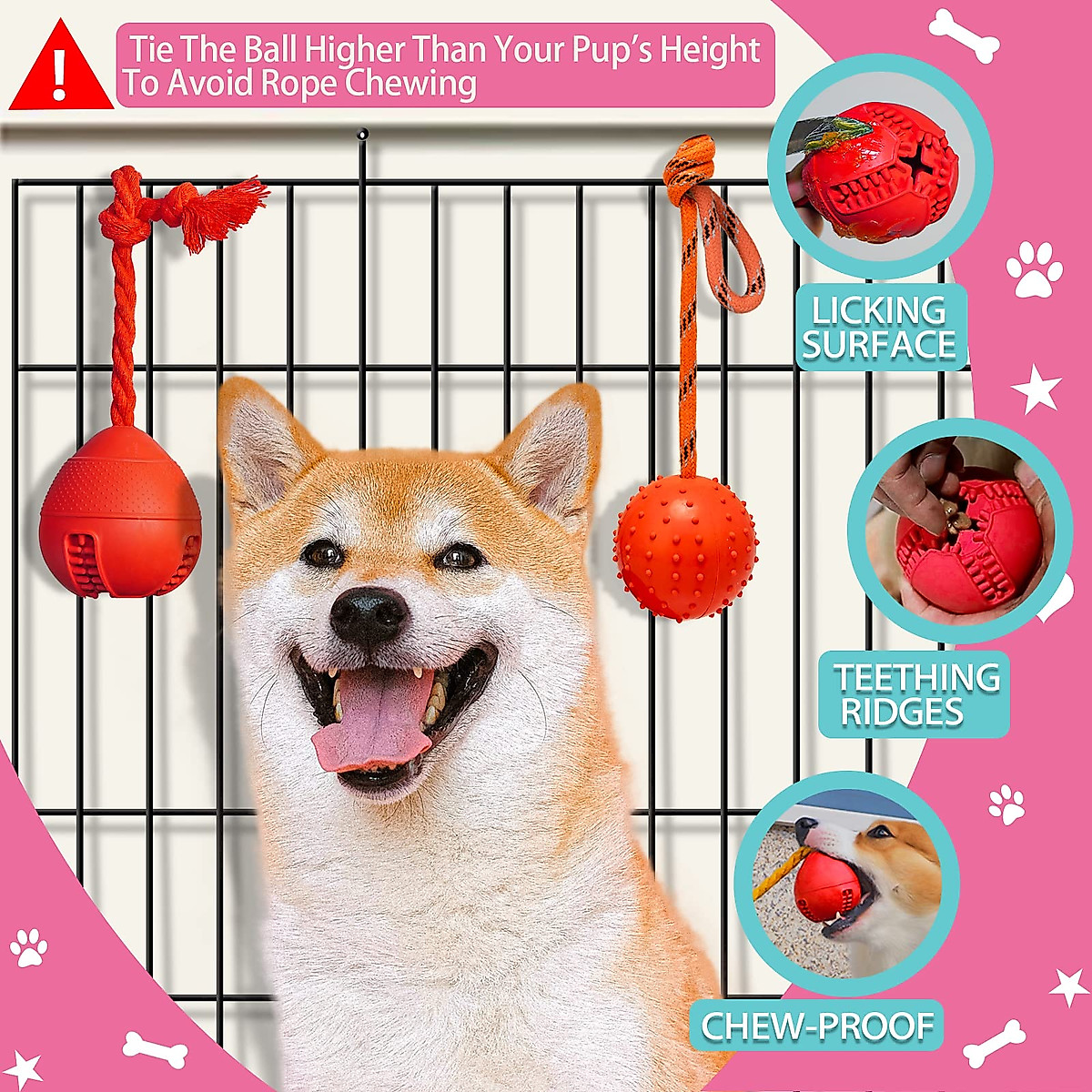 KSVMOAG Interactive Dog Chew Toys for Small and Medium Breeds, Crate Training Aids for Puppies, Puzzle Treat Dispenser with Rope, Dog Crate Toys to Avoid Anxiety