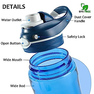 LONG SENG Sports Water Bottle 26 OZ, Blue Leak Proof Wide Mouth Water Bottles BPA-Free Simple Plastic Water Bottle Odorless Light and Portable Easy Clean Water Bottles For Adults Man Woman
