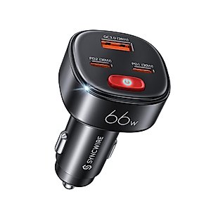 SYNCWIRE USB C Car Charger with [Battery Leakage Prevention] 66W Super Fast Charging Car Adapter with PD & QC 3.0 Compatible with iPhone 15/15 Pro Max/Samsung Galaxy/Google Pixel/Android, iPad Pro