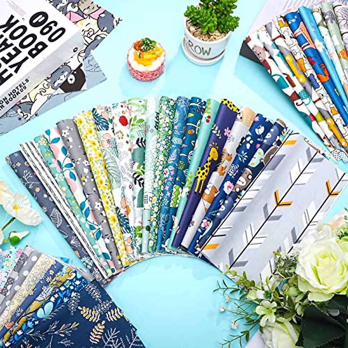 40 Pcs 10 x 10 Inches Cotton Fabric Bundle Squares Precut Fabric Squares Multi Color Floral Fat Squares Sheets for Kids DIY Craft Quilting Sewing (Classic Patterns)