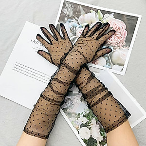 Mrotrida Women's Tulle Polka Dot Long Opera Party Wedding Bridal Gloves - Black