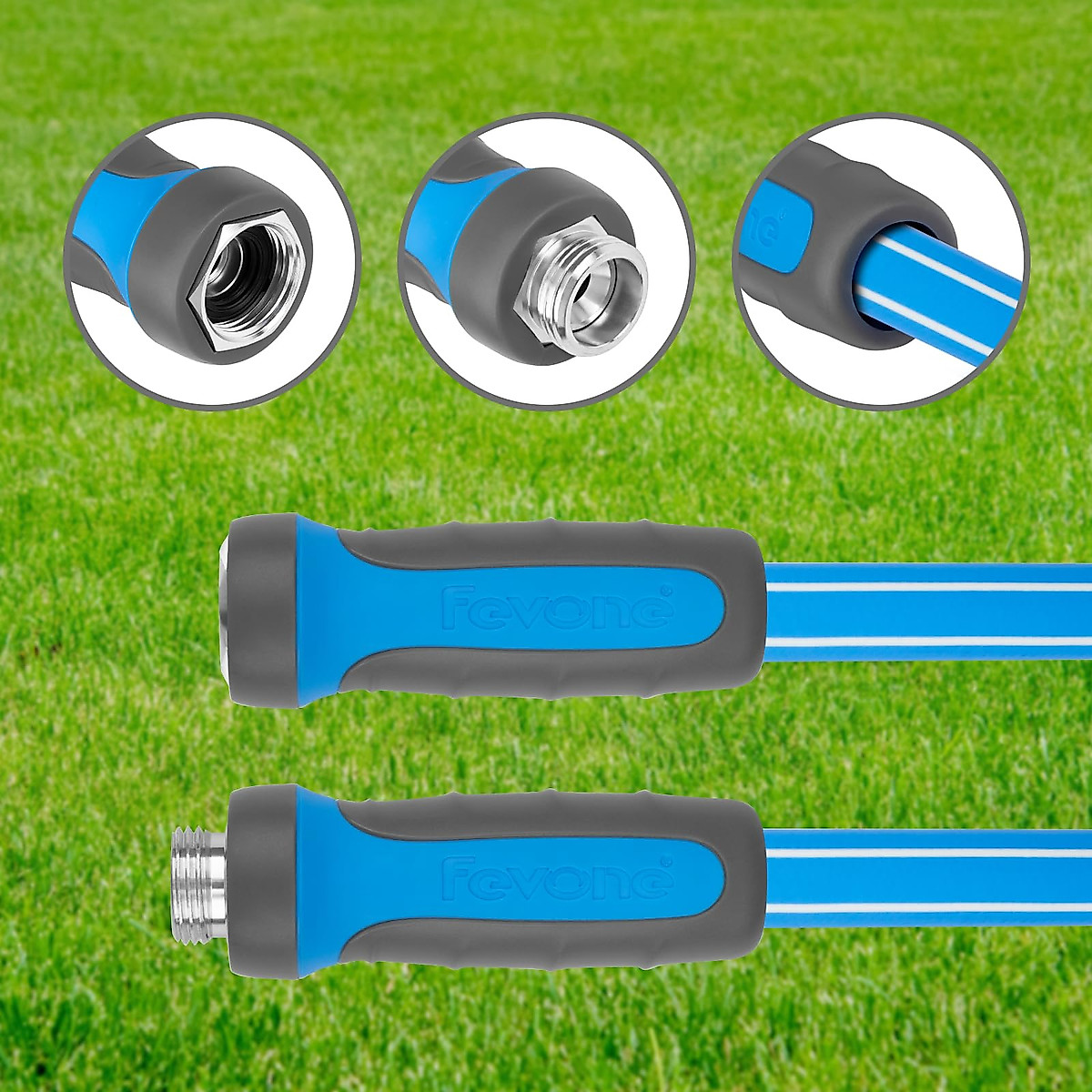 Fevone 12 ft Garden Hose, 2-Year Warranty Offered by Manufacturer, Heavy Duty Water Hose, Hybrid Polymer, Kink Resistance, 3/4" GHT Aluminum Fittings, 5/8" ID, 600 PSI, Drinking Water Safe (GH7)