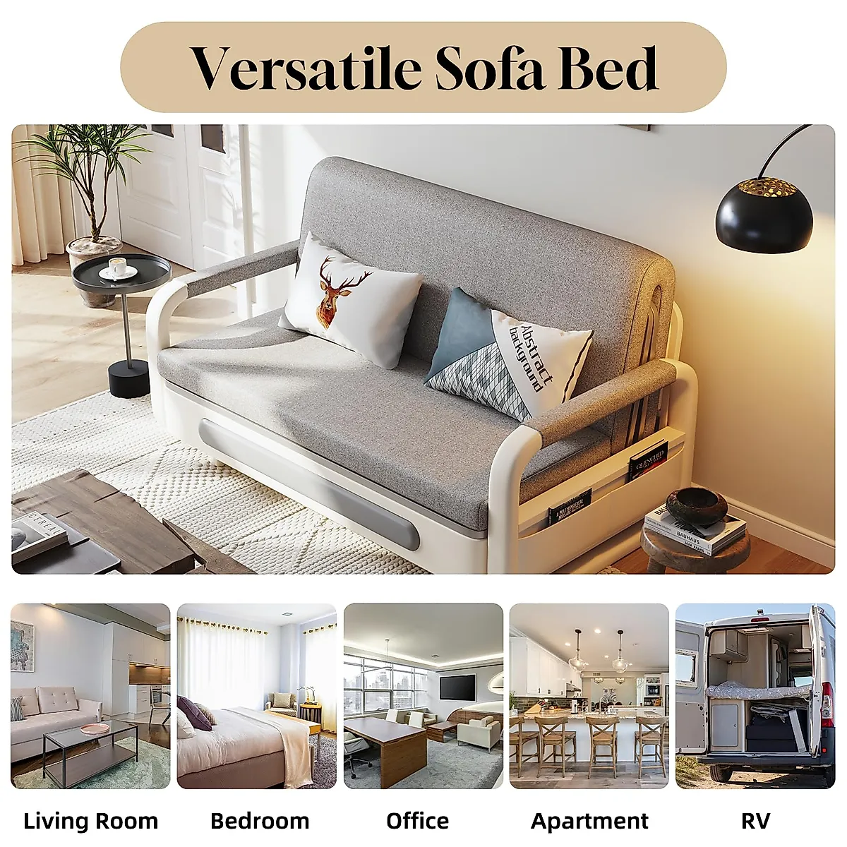 Etelifrank Put-Out Sofa Bed Futon，2-in-1 Convertible Sofa Couch with Storage，Foldable Linen Fabric Loveseat RV Sofa Bed for Small Place，Living Room，Apartment, Lounge(60''Lx34.25''Wx37.4''H)
