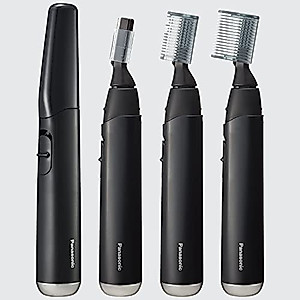 Panasonic Facial Hair Trimmer for Sensitive Skin, Unisex Detailer with Flexible Head, Gentle on Acne, Includes 2 Eyebrow Attachments, Wet/Dry - ER-GM40-K (Black)