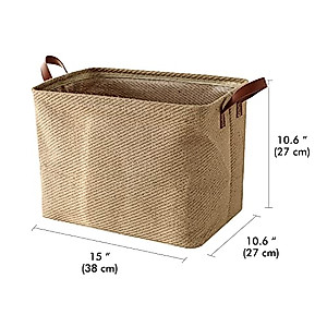 HUATK Woven Jute Storage Baskets - Decorative Storage Bins Foldable Organizing Baskets for Shelves Books Toys