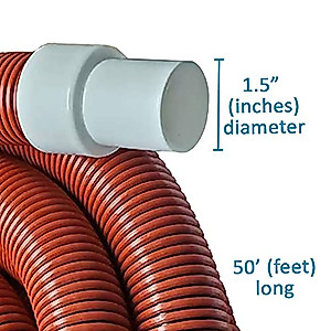 Puri Tech 1.5 Inch Diameter x 50 Feet Long Heavy Duty Commercial Grade Vacuum Hose for In-Ground Swimming Pools with UV and Chemical Protection