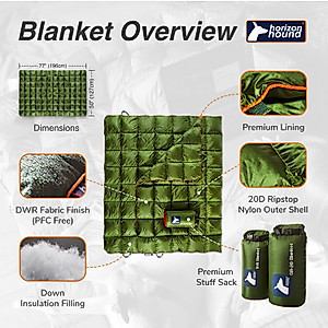 Horizon Hound Down Camping Blanket - Trek, Green Travel Blanket | Sustainable Insulated Down | Lightweight & Warm Quilt for Camping, Stadium, Hiking & Festival | Water Resistant, Packable & Compact