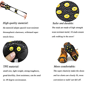 HoFire Ice Cleats for Shoes and Boots, Ice Snow Traction Cleats Grippers, Non Slip Shoe Ice Grippers,10 Steel Rubber Spikes Crampons Anti Easy Slip Studs Crampons Slip-on Stretch Footwear(Black, S)