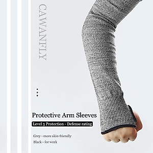 CAWANFLY Protective Arm Sleeves, Level 5 Protection Cut Resistant Sleeves with Thumb Hole (Grey)
