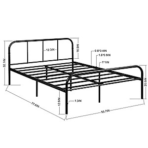 DORAFAIR Full Size Metal Bed Frame with Headboard Footboard Storage Heavy Duty Steel Slats Black Platform Bed Base Mattress Foundation No Box Spring