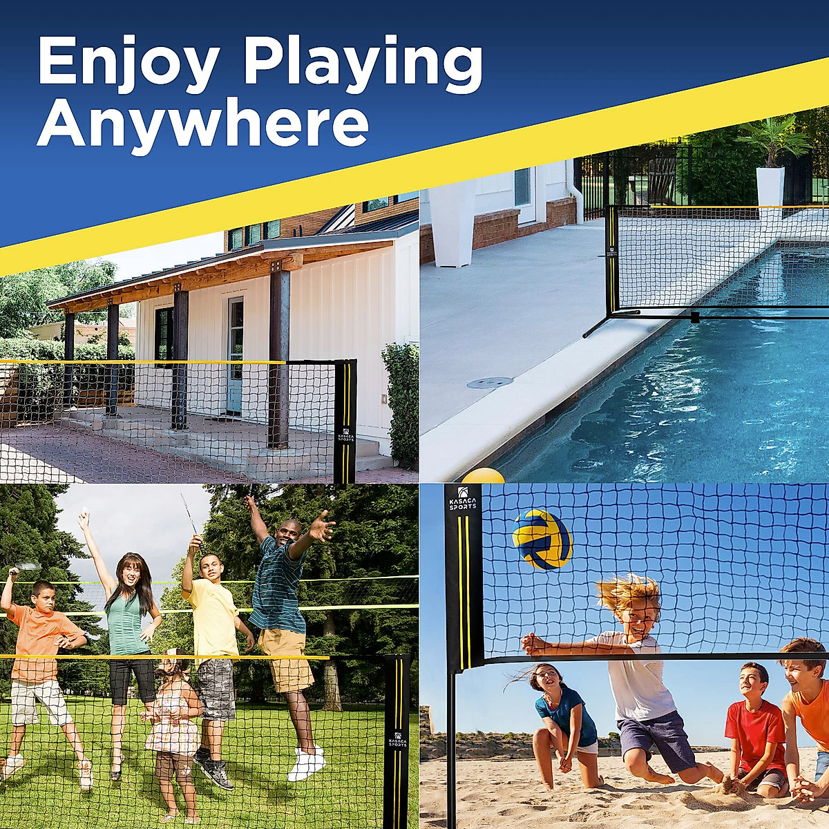 Kasaca 17 Feet Portable Multipurpose Net for Casual Use Beach Paddle Game Beach Volley Ball Net Set Casual Pickleball Net Portable Outdoor Badminton Net for Driveway Indoor Ball Game Nets