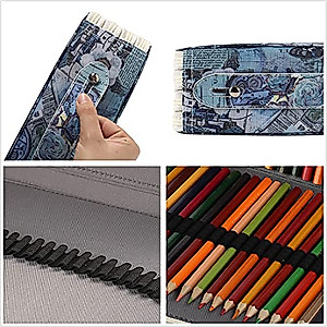 Shulaner 250 Slots Colored Pencil Case with Zipper Closure Large Capacity Retro Style Element Pattern Pencils Bag Waterproof 840D PVC Fabric Pen Organizer Storage Holder for Artist