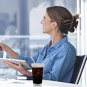 MEFFE Ribbed Glass Stem-ware, Glass Tumbler Stripe Glass Cup, Elegant Ribbed Glass Tumblers, Ribbed Glass Drinking Jars, Coffee Cup With Lid and Straw Drinking Glasses for Iced Coffee, Milk, Tea, Jui