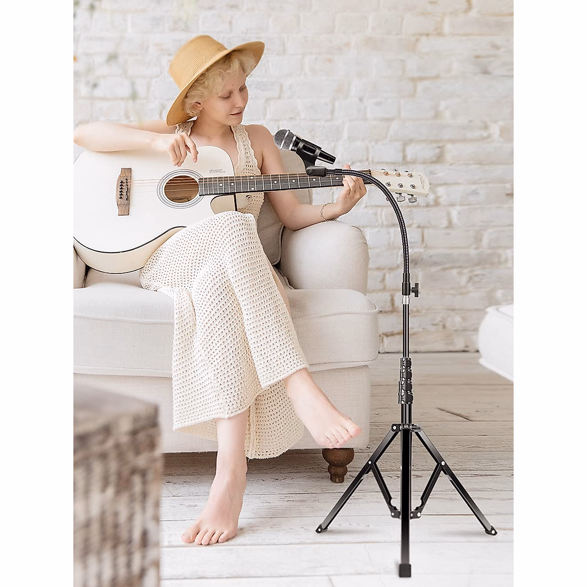 Elitehood Aluminum Foldable Microphone Stand, 82’’ Tall & Height Adjustable Mic Stand Boom, Microphone Tripod Stand with Mic Clip Holder for Singing, Performance, Karaoke, Speech, Stage and Outdoor