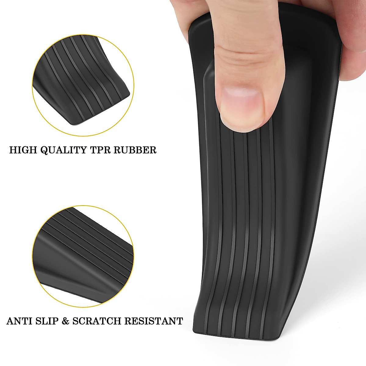 Door Stoppers, Door Stops for Bottom of Door, Rubber Door Wedge for Tile, Concrete, Carpet, Wooden Floor (4 Pack, Black)