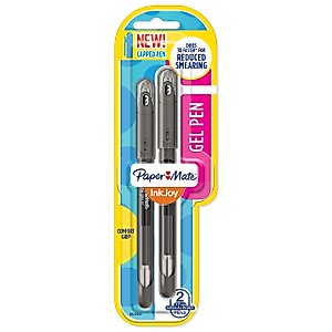 Paper Mate InkJoy Gel Pens Medium Point (0.7mm) Capped, 2 Count, Black (2022983)