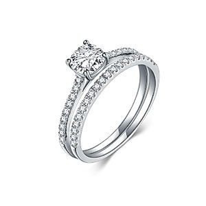 1.0 ct Cushion Cut Engagement Wedding Ring Set, Classic Halo Moissanite Bridal Set Engagement Rings For Women 925 Sterling Silver Promise Wedding Ring, Size 4.5