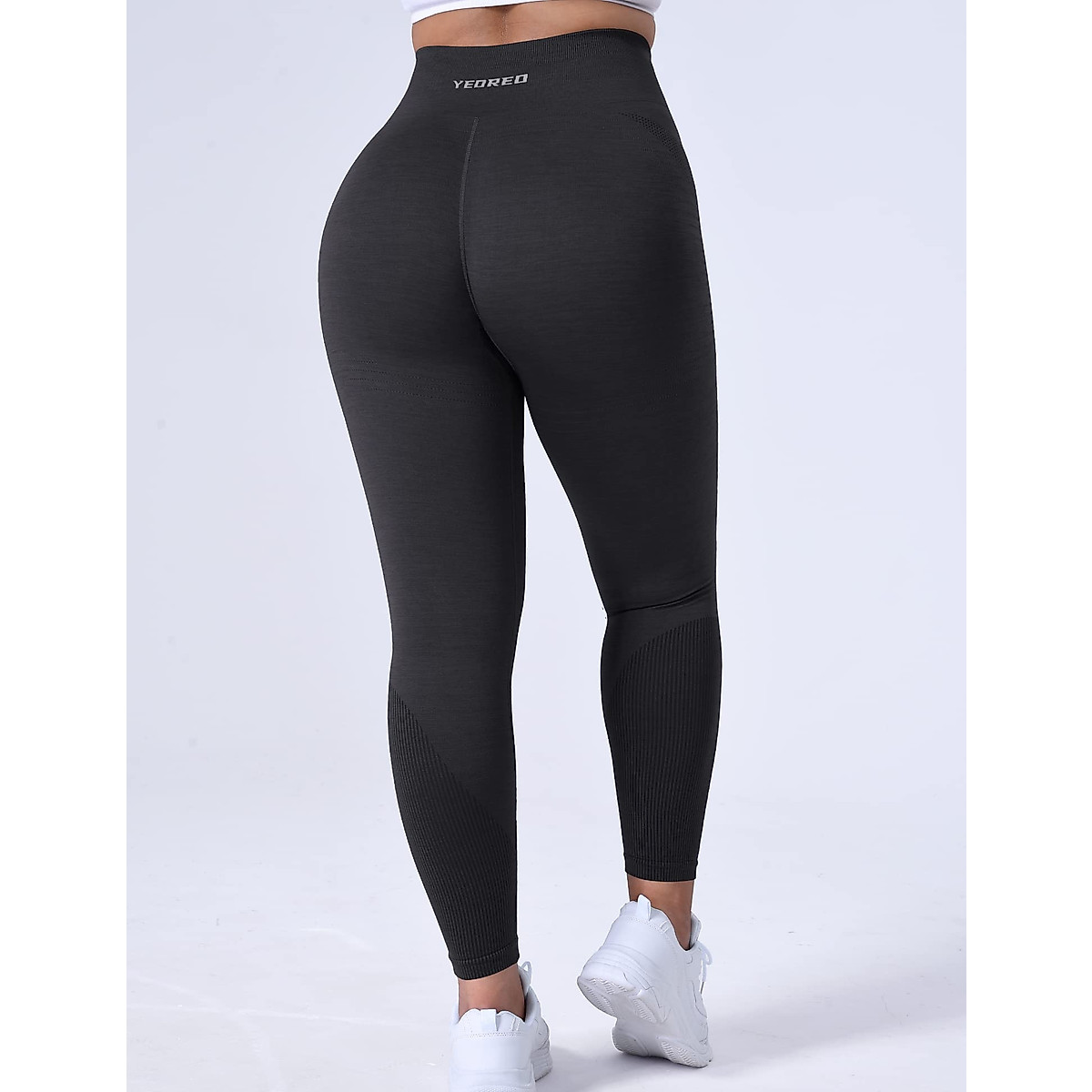 YEOREO Women Seamless Ozone Workout Leggings High Waisted Butt Lifting Recycled Yoga Pants Grey L
