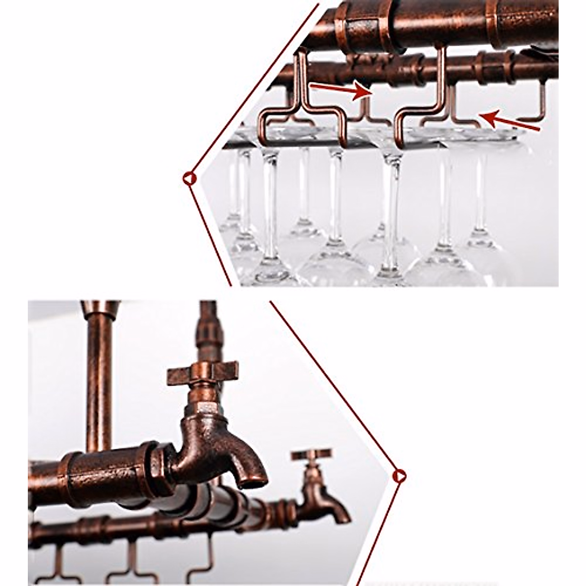 Stylish Simplicity Wine Rack Stylish Simplicity Retro Bar Restaurant Cup Holder, Bar Decoration Hanging Glass Holder, PIBM, a, 102 * 31cm