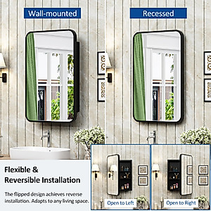 ACEMIRO 16x24 Inch Medicine Cabinet for Bathroom with Vanity Mirror Black Metal Framed Recessed Wall Mounted Bathroom Medicine Cabinet with Mirror