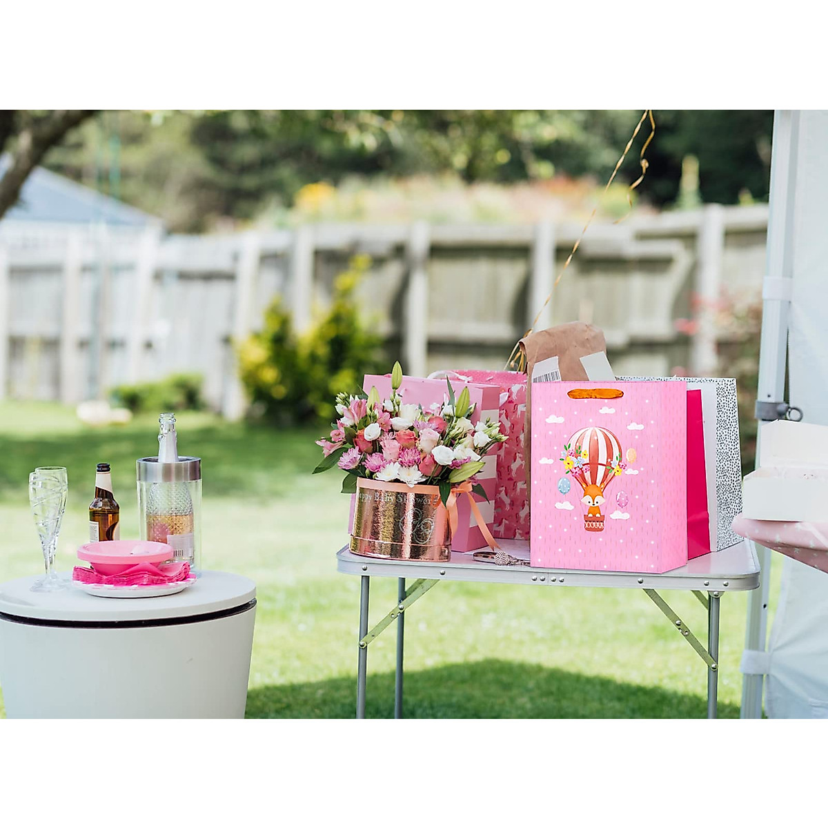 XJF Large Gift Bag for Girls with Card and Tissue Paper,13" Pink Baby Shower Birthday Gift Bags,Gift Bag for Girls Kids