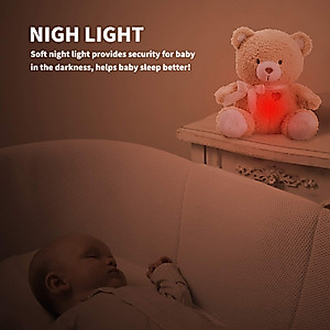 BEREST Baby Cry Activated Sleeping Aid Soother, White Noise Machine Infant Stuffed Animal Baby Gifts Bear Toy with Nursery Decor Night Light, Womb Heartbeat, 9 Soothing Sounds for Toddler Crib