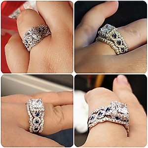 Newshe 2.5CT 925 Sterling Silver CZ Engagements Rings Wedding Bands for Women 3PCS Bridal Rings Sets Cubic Zirconia Princess Promise Rings for her Size 7