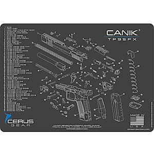 Canik TP9 SFX 5 PC EDOG Cerus Gear Schematic (Exploded View) Heavy Duty Pistol Cleaning 12x17 Padded Gun-Work Surface Protector Mat Solvent & Oil Resistant & 3 PC Cleaning Essentials & Clenzoil