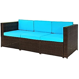 QUUL Rattan Patio Furniture Set Wicker Sofa Cushioned Combination Furniture Set Garden Patio Sofa Set
