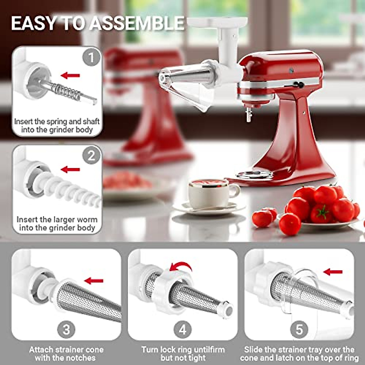 Gvode Slicer Shredder Attachment & Fruit and Vegetable Attachment Strainer Set with Meat Grinder
