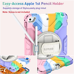 SUPFIVES Case for iPad Mini 5 2019, iPad Mini 4 Case for Kids Military Grade Protective Rugged Case with Shoulder Strap + Kickstand + Pencil Holder for iPad Mini 5th/ 4th Generation 7.9 inch- Rainbow